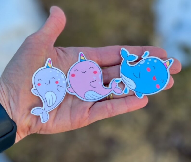 Set of 6 Adorable Playful Narwhal Stickers | Kawaii | Waterproof, Vinyl ...