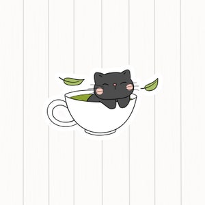 Cute Cat Matcha Tea Latte Set of 6 Stickers Kawaii - Etsy