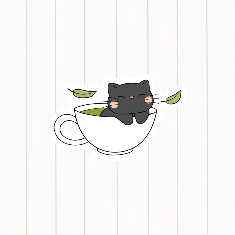 Cute Cat Matcha Tea Latte Set of 6 Stickers Kawaii - Etsy