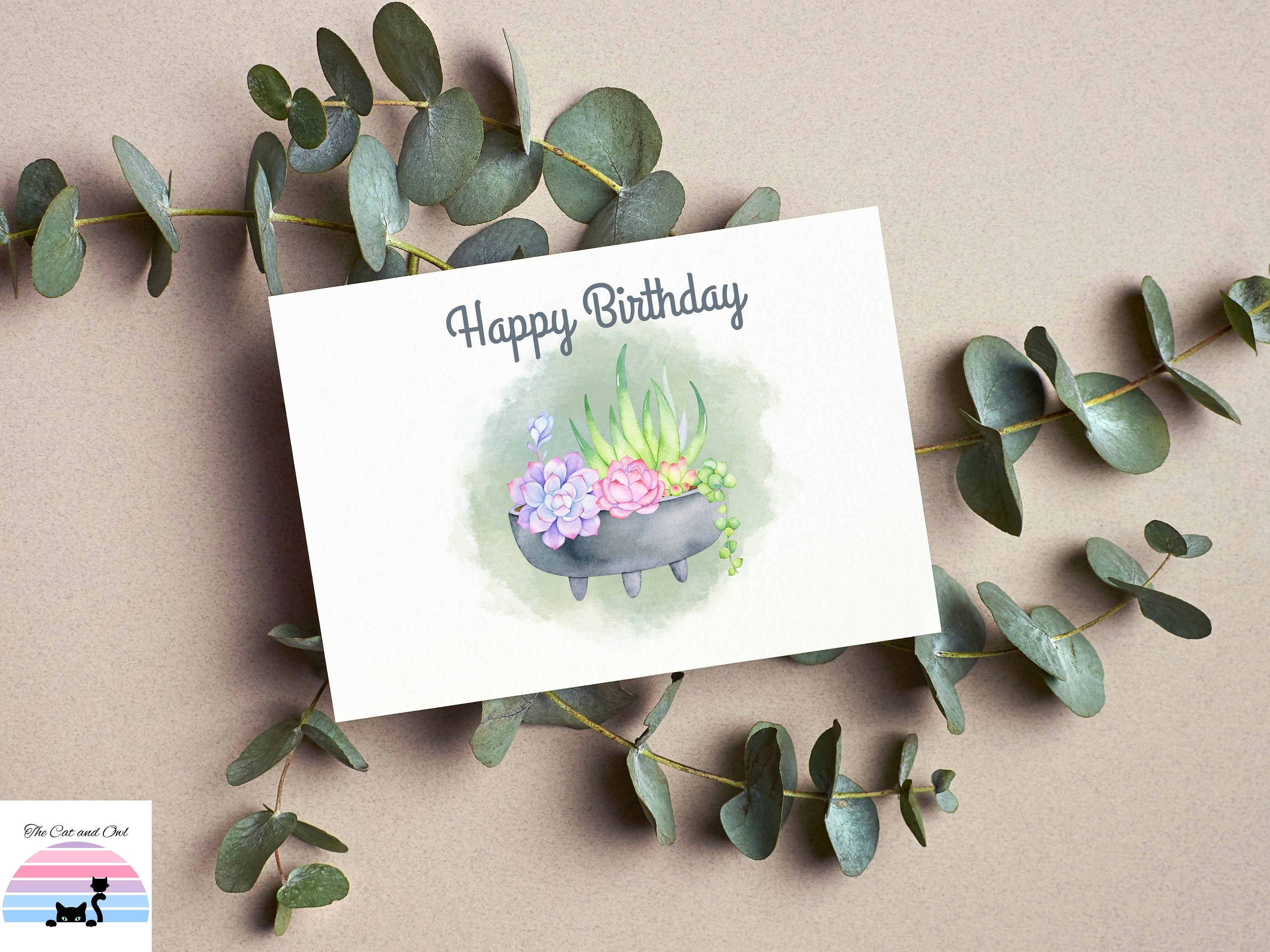 Printable Happy Birthday Card, Watercolor Succulent Mix - Etsy