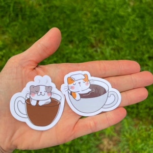 Set of 6 Cute Coffee Cat Stickers | Kawaii | Waterproof, Vinyl - Etsy