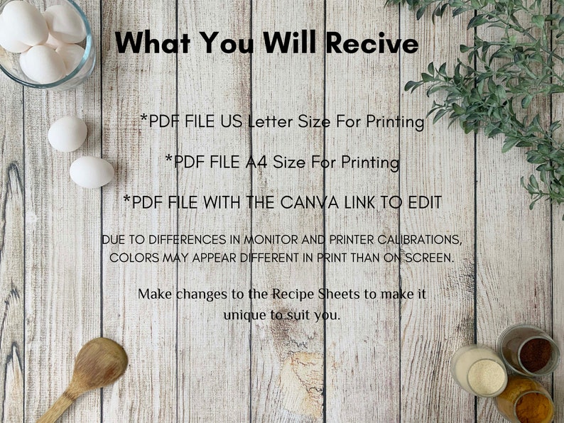 EDITABLE Recipe Card Template, Recipe Template, Recipe Cards Printable ...