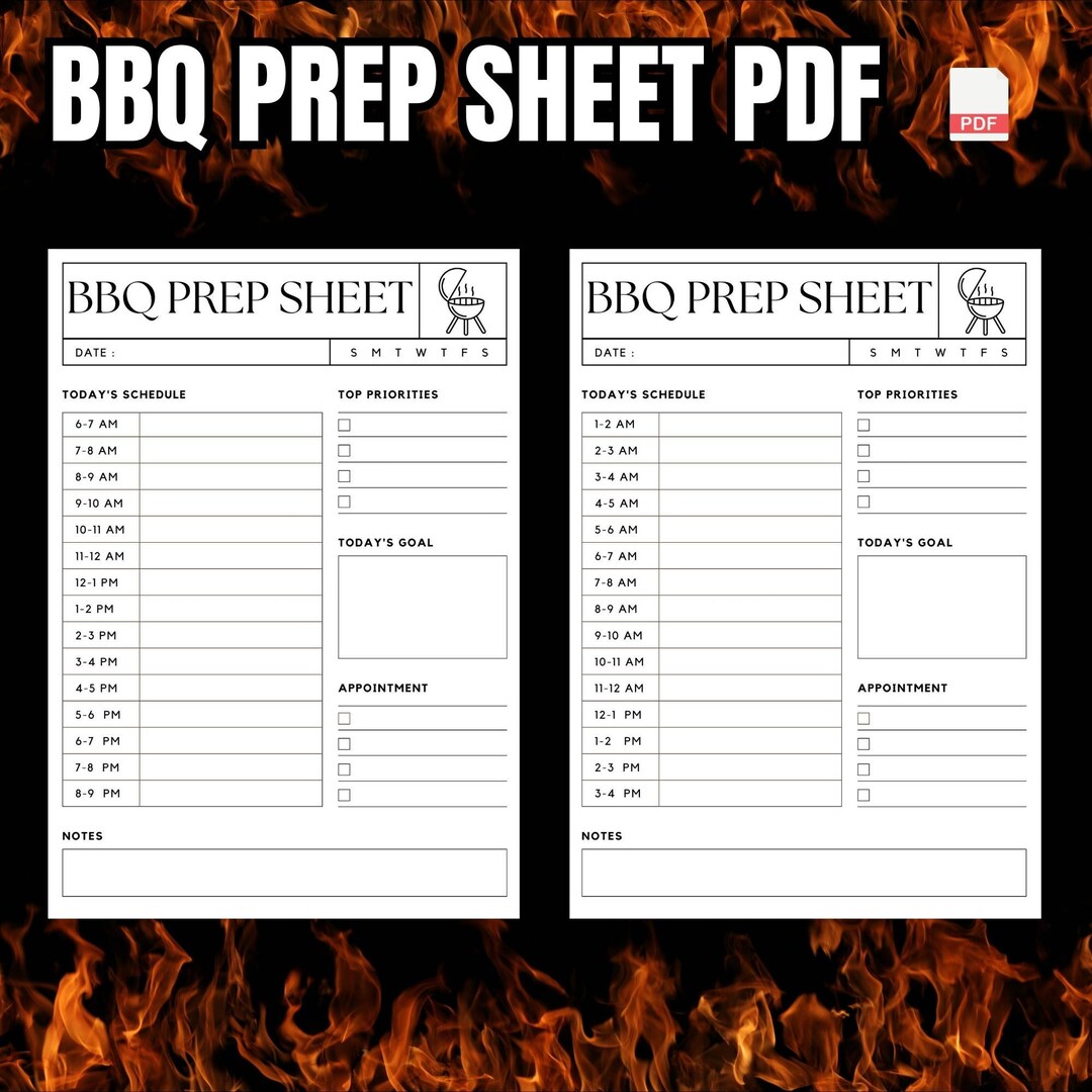 BBQ Prepsheet BBQ Journal Bbq Schedule Printable PDF - Etsy