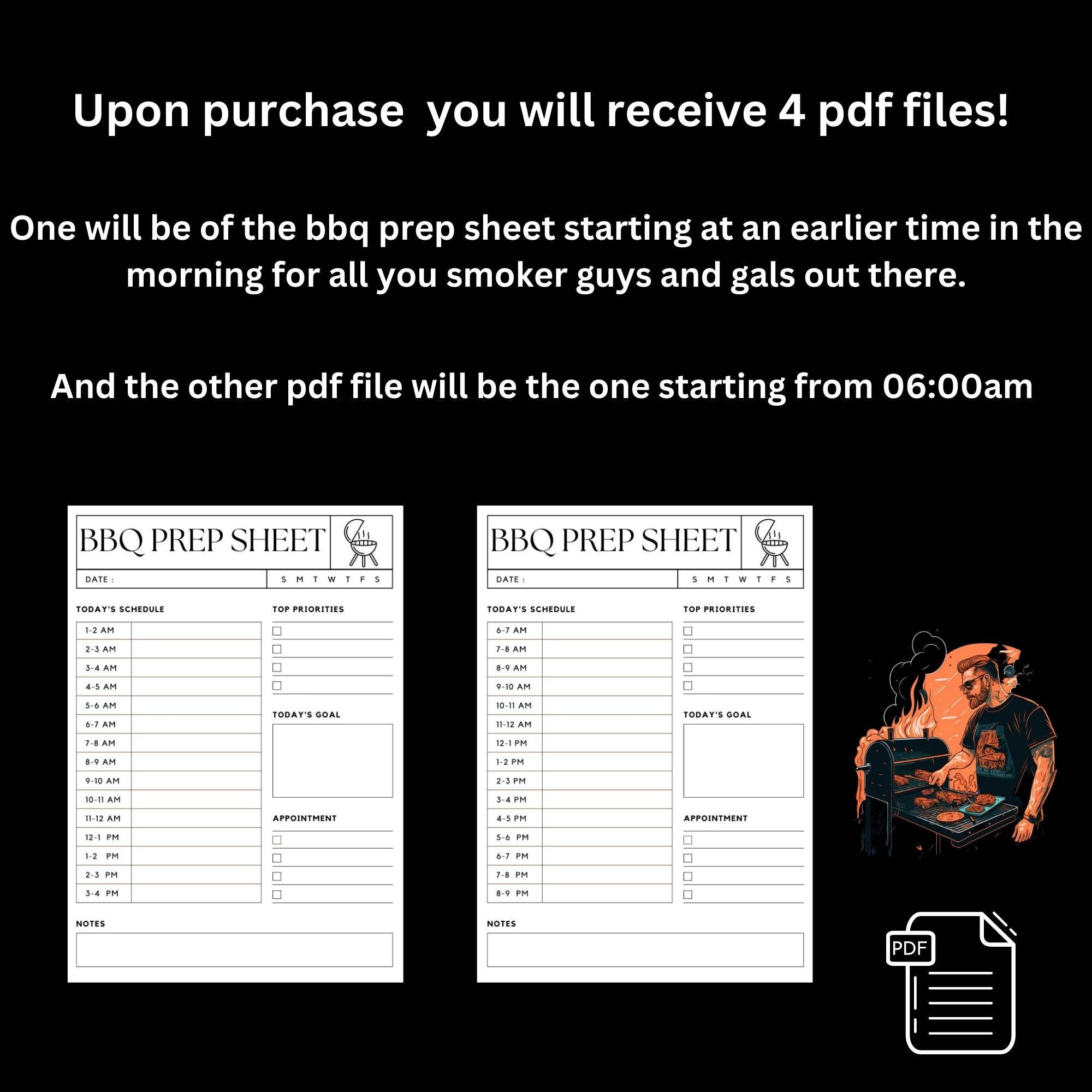 BBQ Prepsheet | BBQ Journal | Bbq Schedule | Printable PDF Digital ...