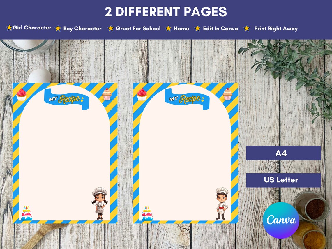 EDITABLE Recipe Card Template, Recipe Template, Children's Recipe Cards ...