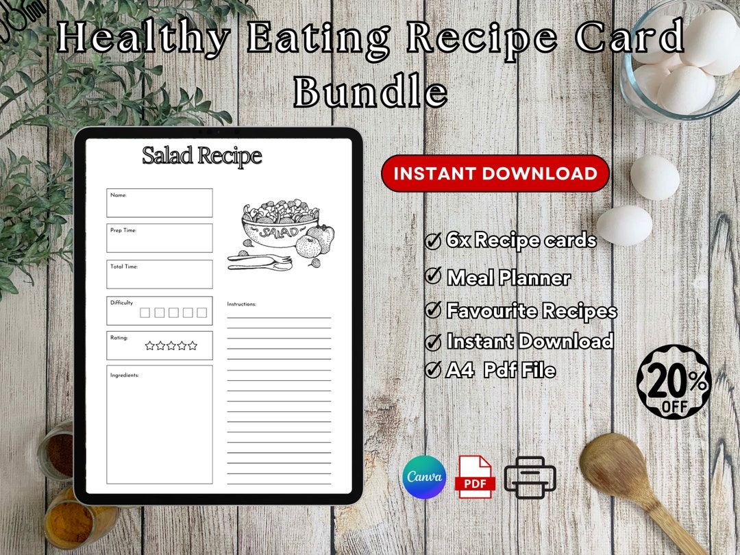 Healthy Eating Recipe Card Bundle - Etsy