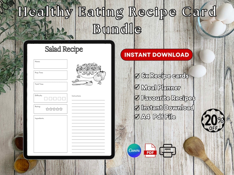 Healthy Eating Recipe Card Bundle - Etsy