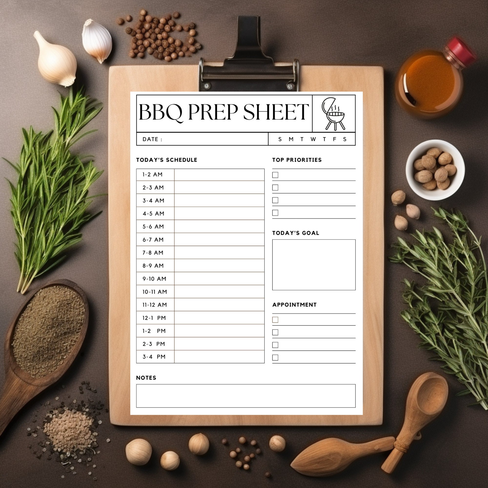 BBQ Prepsheet | BBQ Journal | Bbq Schedule | Printable PDF Digital ...