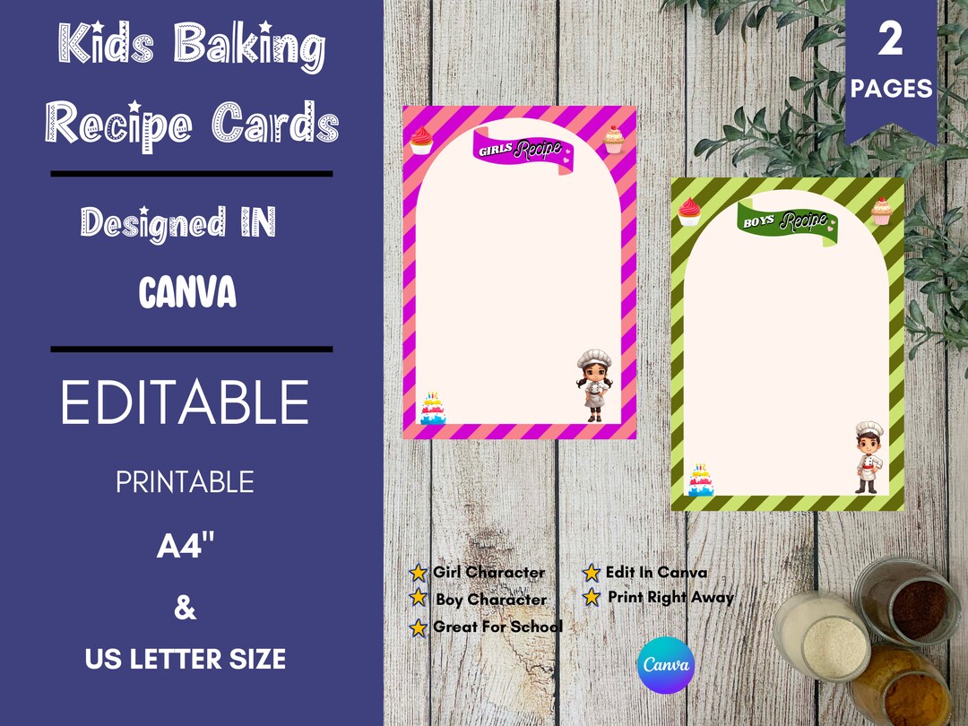 EDITABLE Recipe Card Template, Recipe Template, Children's Recipe Cards ...