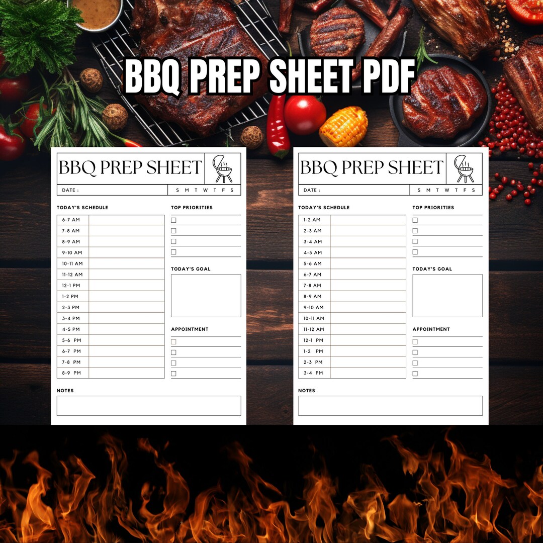 BBQ Prepsheet | BBQ Journal | Bbq Schedule | Printable PDF Digital ...