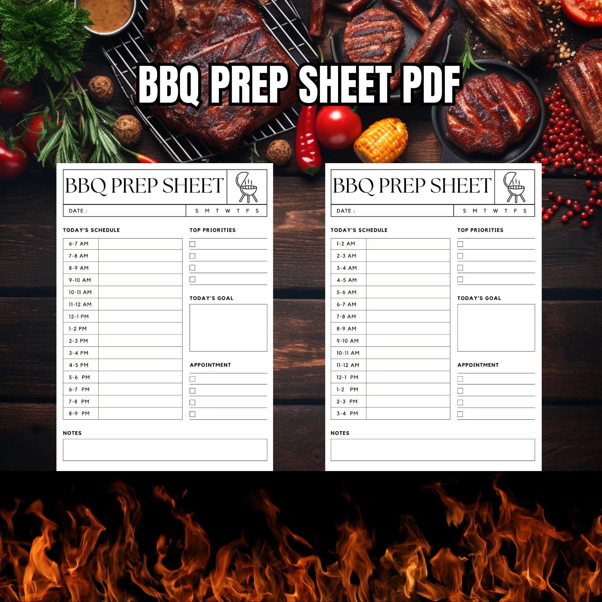 BBQ Prepsheet | BBQ Journal | Bbq Schedule | Printable PDF Digital ...