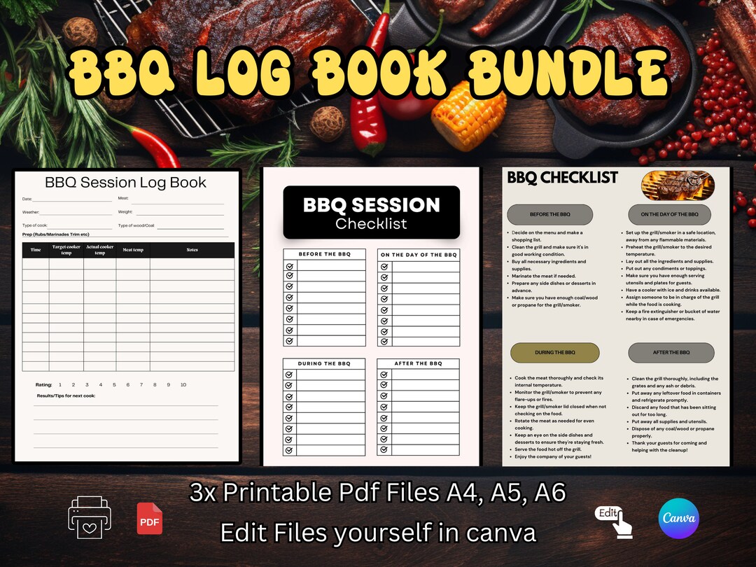 BBQ Logbook | BBQ Journal | Printable| Editable | BBQ Checklist | Pdf ...