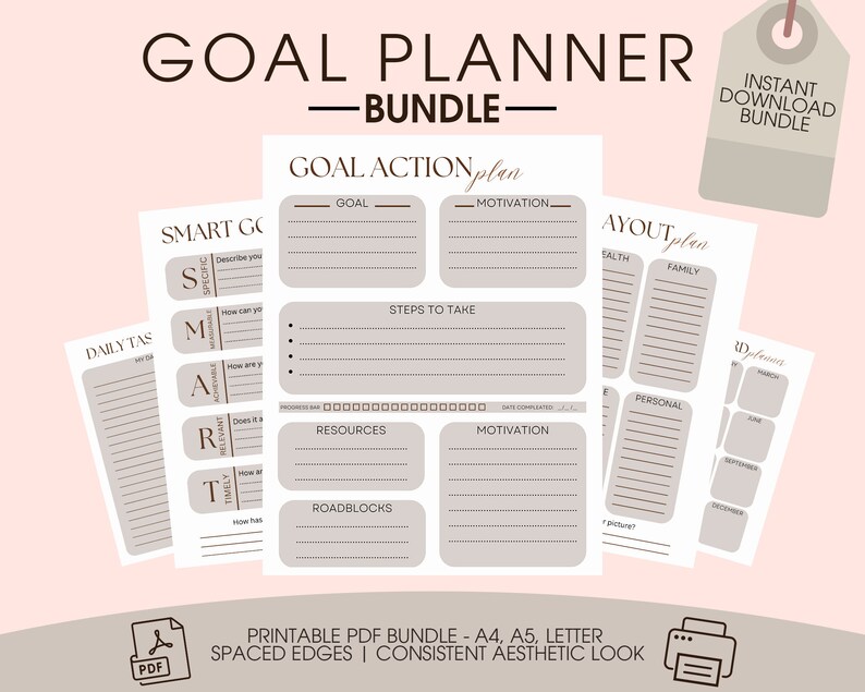 Canva Bundle of Printable Planners for SMART Daily and Monthly Goal ...