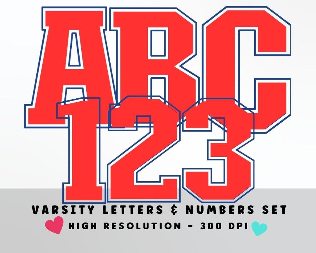 Varsity Font: Navy & Red Sports Letters and Numbers (PNG Digital ...