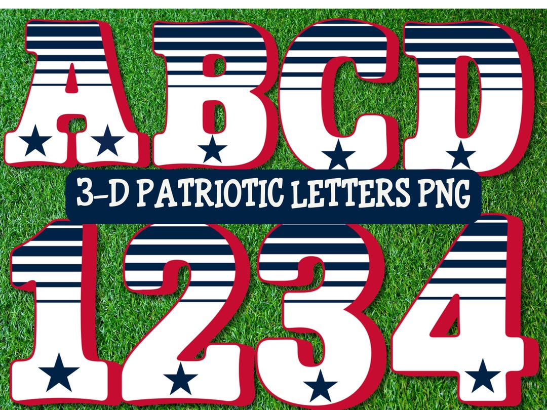 Retro 3-D Patriotic Alphabet and Numbers PNG, Team Font and Colors ...
