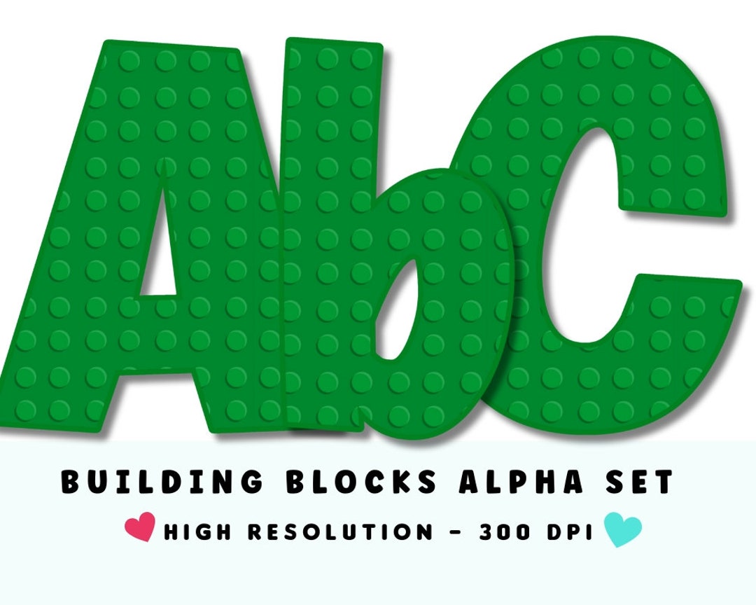 Building Block Alphabet & Numbers: Green Toy PNG Set (digital Download ...