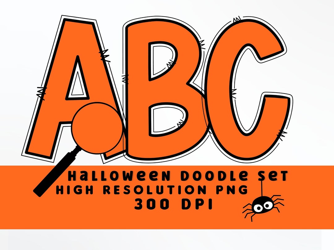 Solid Orange Doodle Letters Set PNG, Halloween Alphabet, Sublimation ...