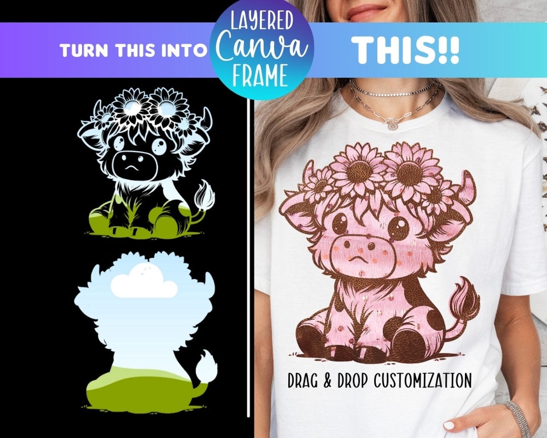 Baby Highland Cow Canva Frame, Template Design, Drag & Drop Frames ...