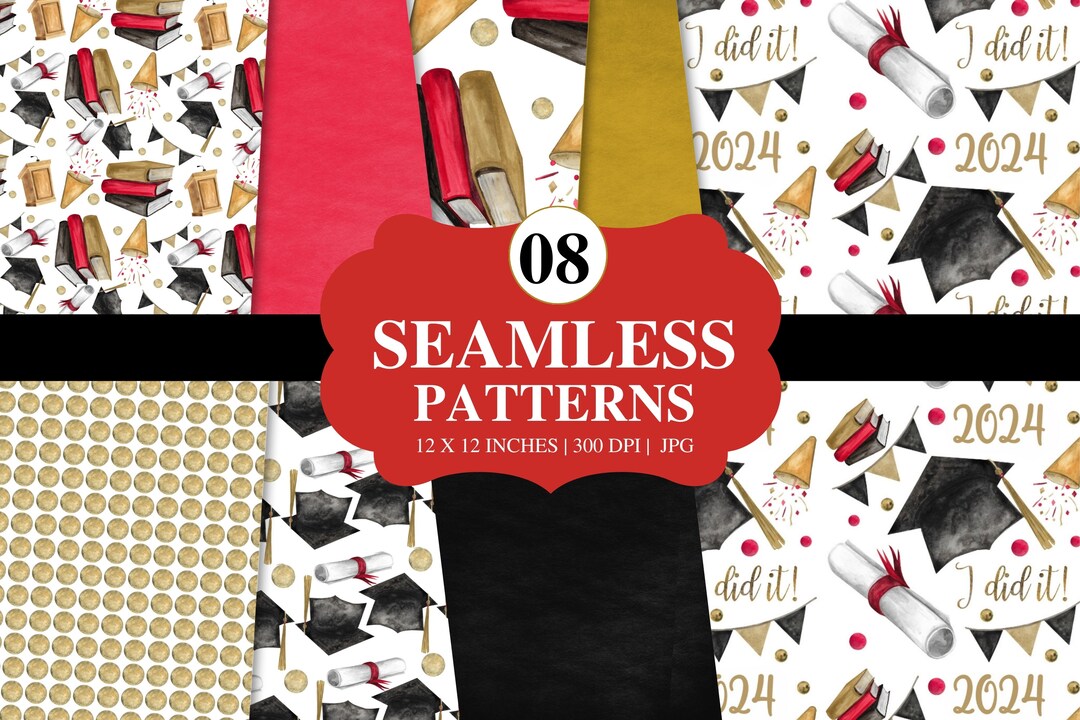 Red, Black & Gold Graduation Seamless Patterns (digital Paper) - Etsy