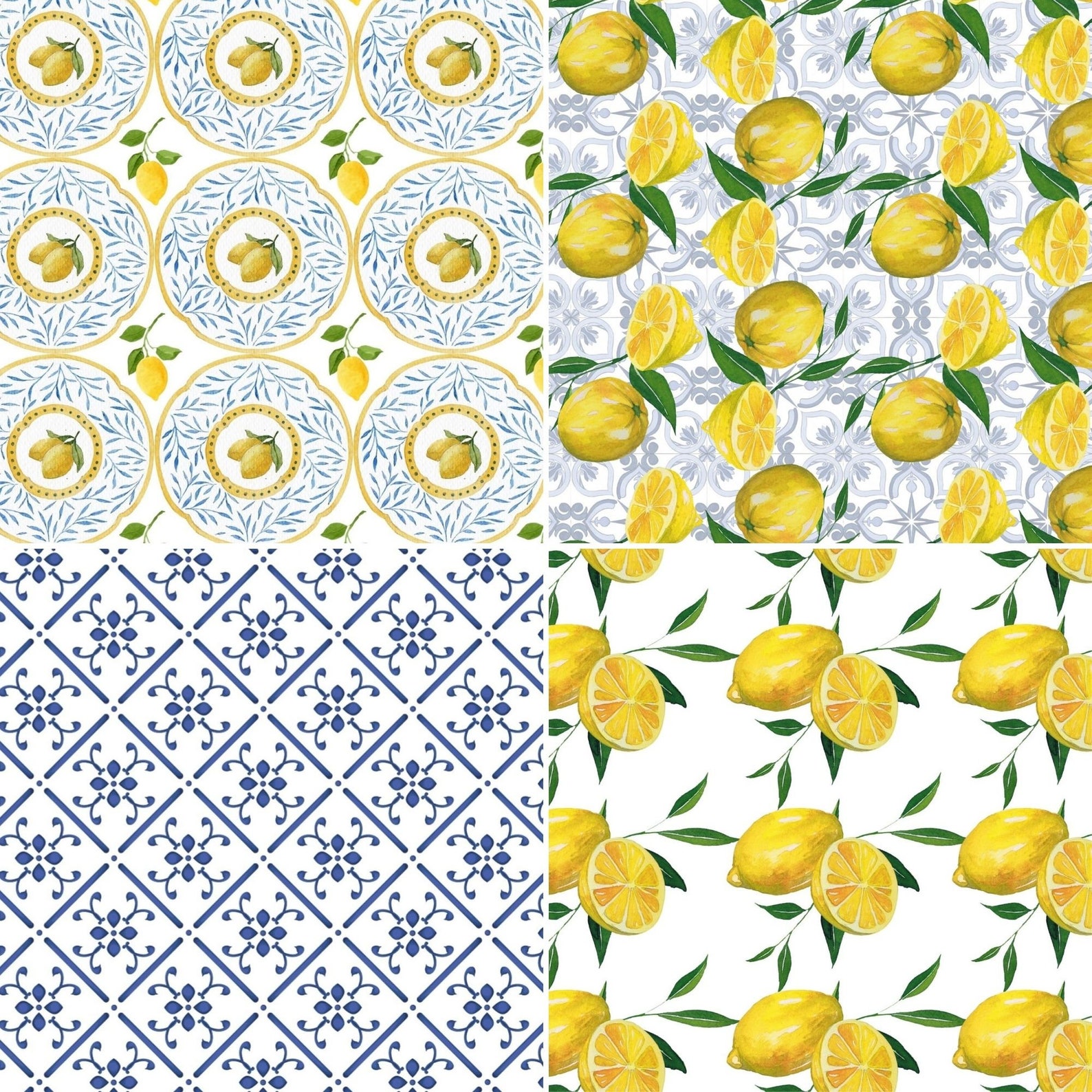 Lemons & Mediterranean Tiles Digital Paper High Resolution - Etsy