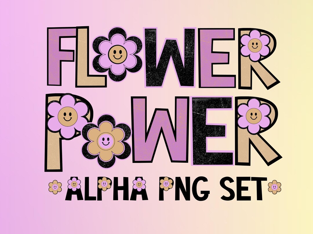 Retro Flower Power Alphabet PNG: Floral Doodle Letters & Numbers ...
