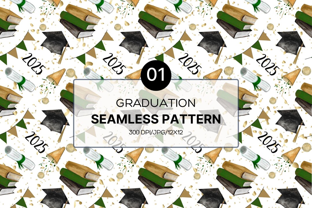 Green & Gold Graduation 2025 Seamless Pattern (digital Download) - Etsy
