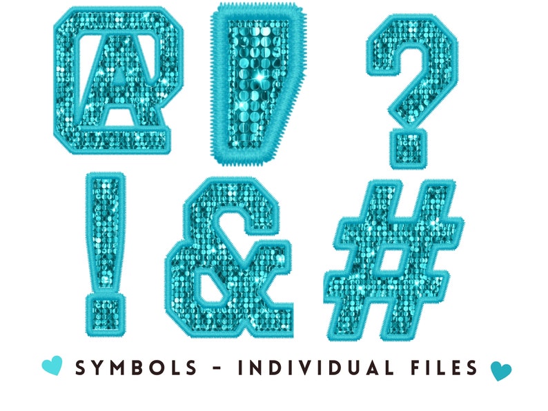 Teal Sequin Faux Embroidery Letters & Numbers PNG Set (digital Download ...