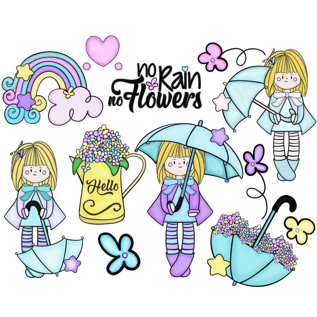 Cute Spring Girl & Flowers Clipart Set, PNG Format, High Resolution ...