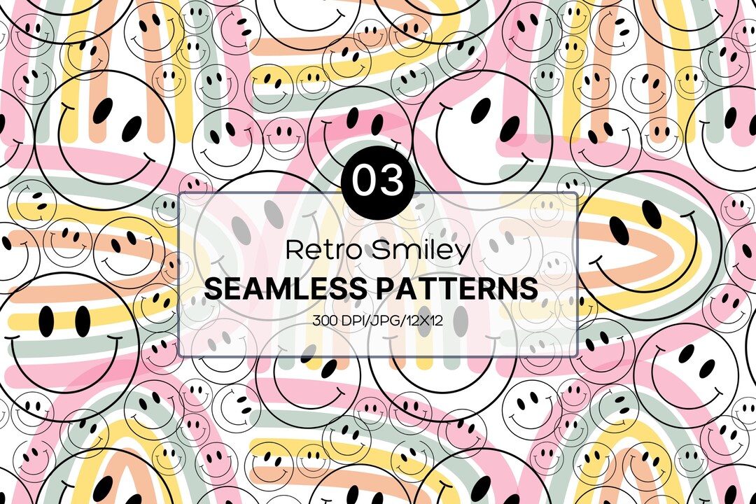 Retro Smiley Face Seamless Pattern: Rainbow Digital Paper (digital ...