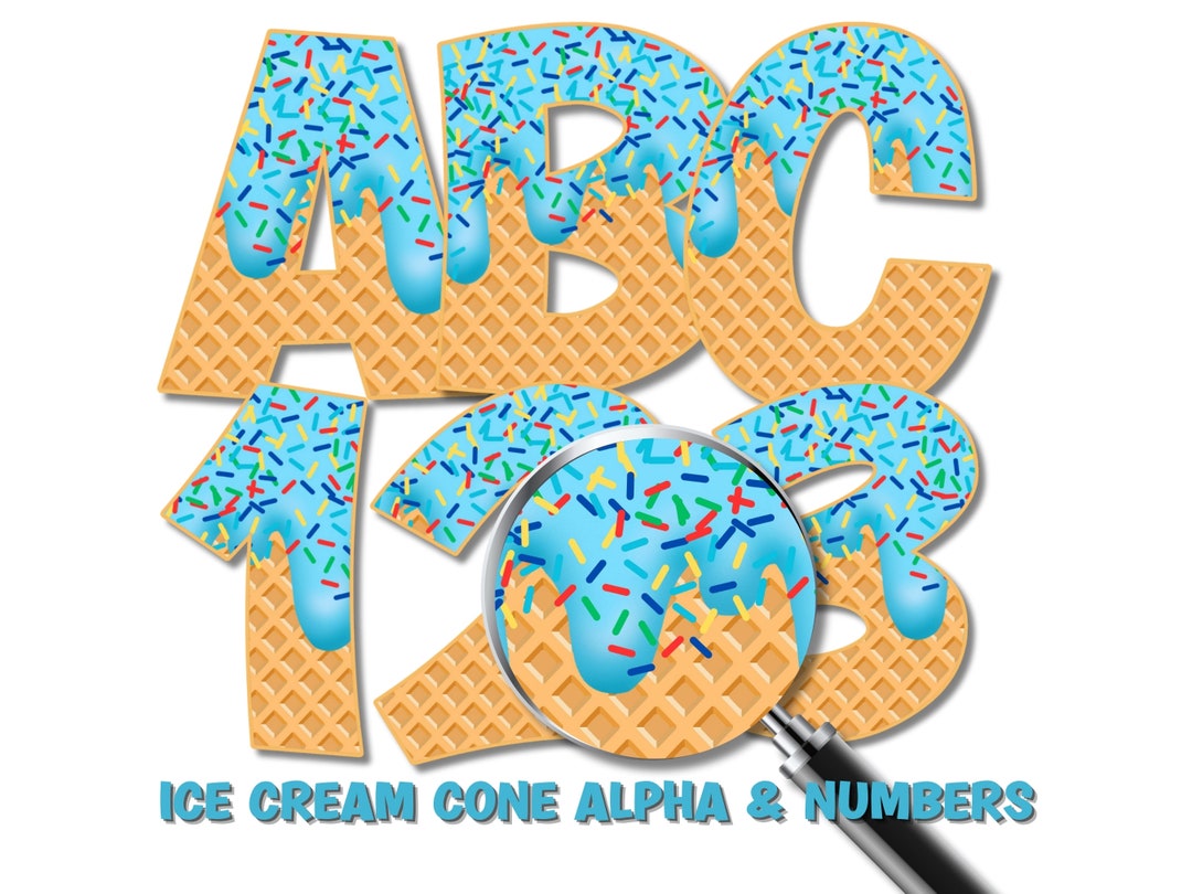 Waffle Cone Birthday Alphabet & Numbers Set PNG Scrapbooking Crafting ...
