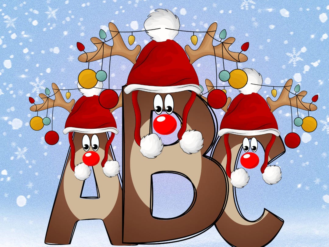 Reindeer Doodle Alphabet PNG Set, Christmas Letters (digital Download ...