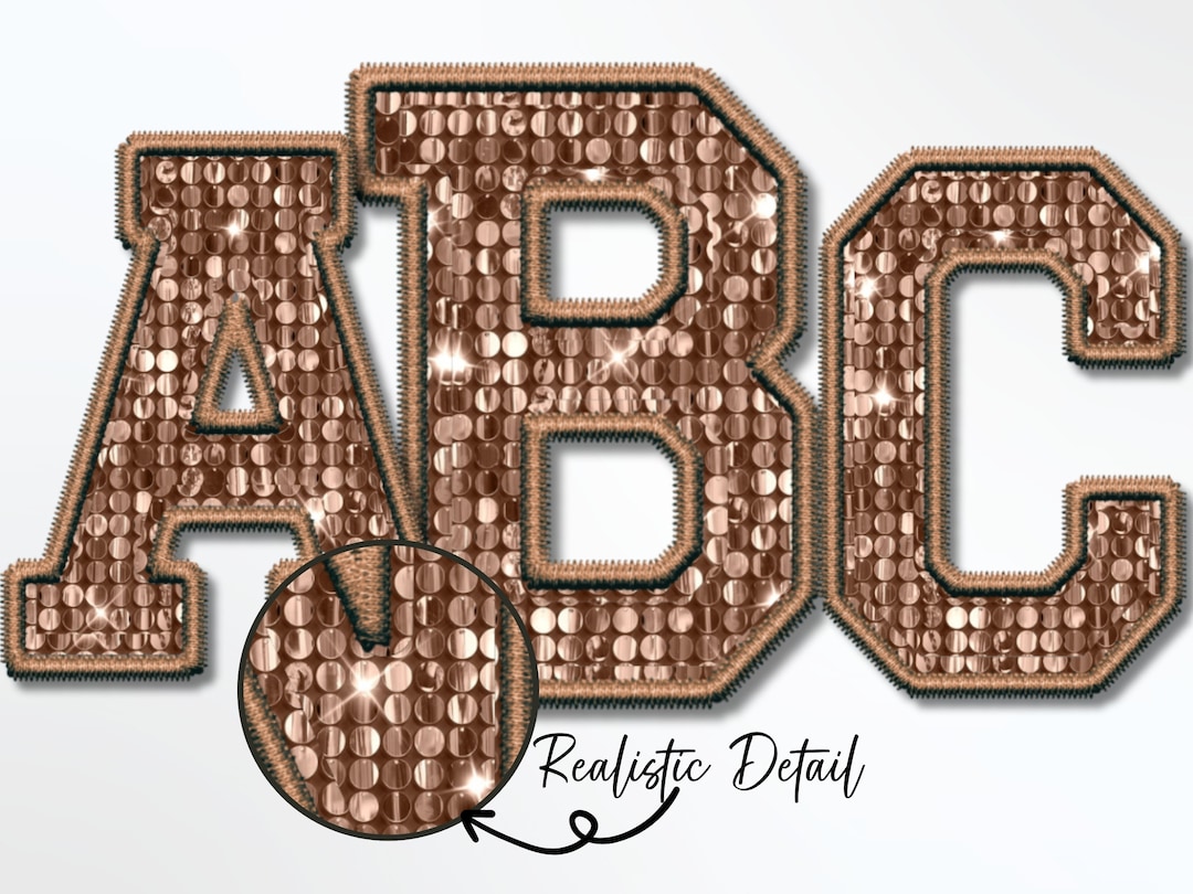 Faux Embroidery, Copper Sequins Alphabet Set, Embroidery Sports Letters ...