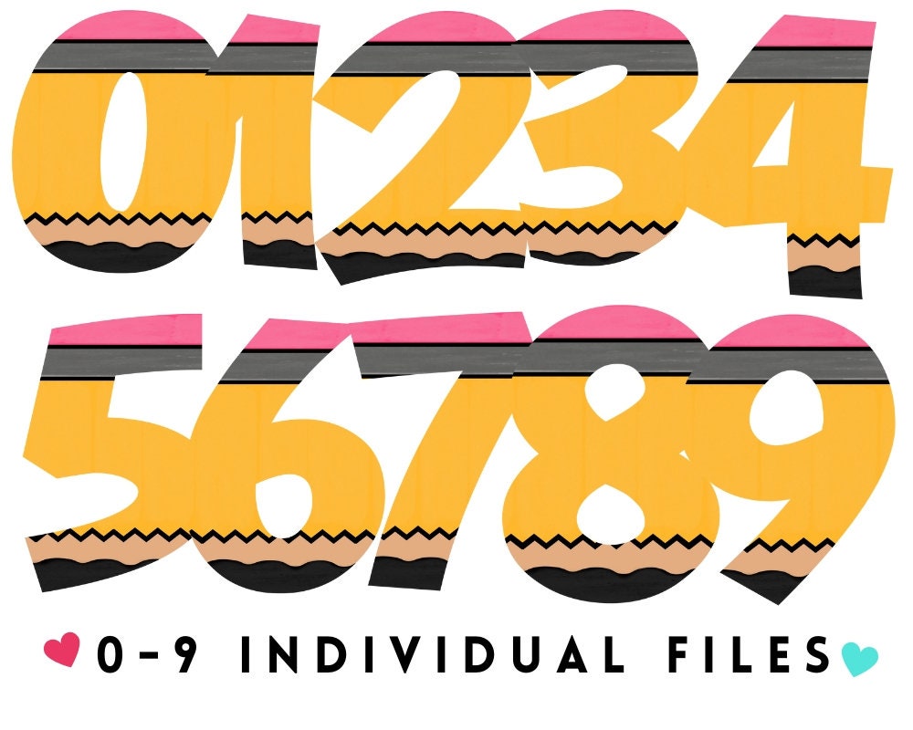 School Pencil Alphabet & Numbers Set PNG Scrapbooking - Etsy