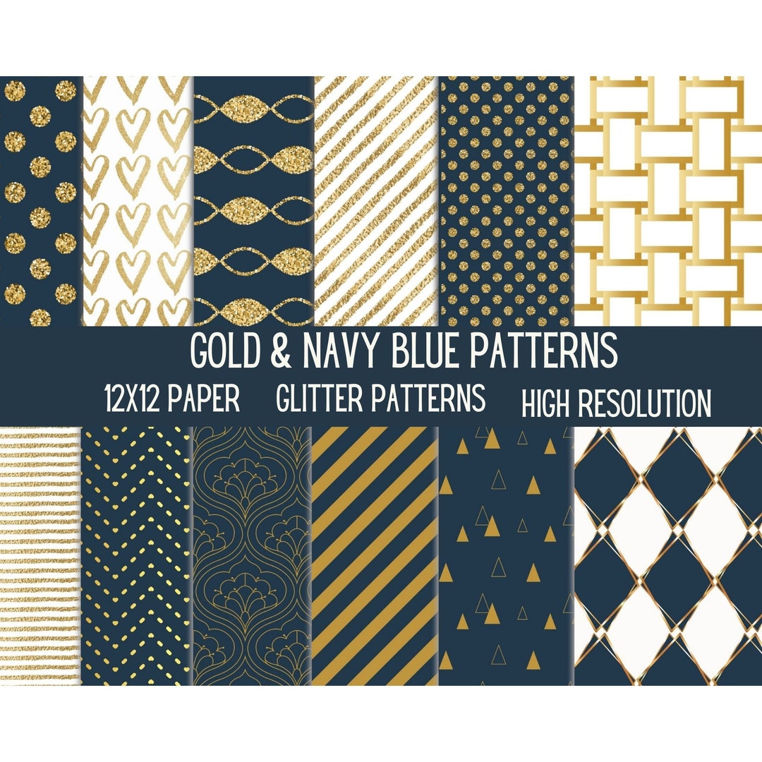 Navy & Gold Glitter Digital Paper - High Resolution - 12x12 ...