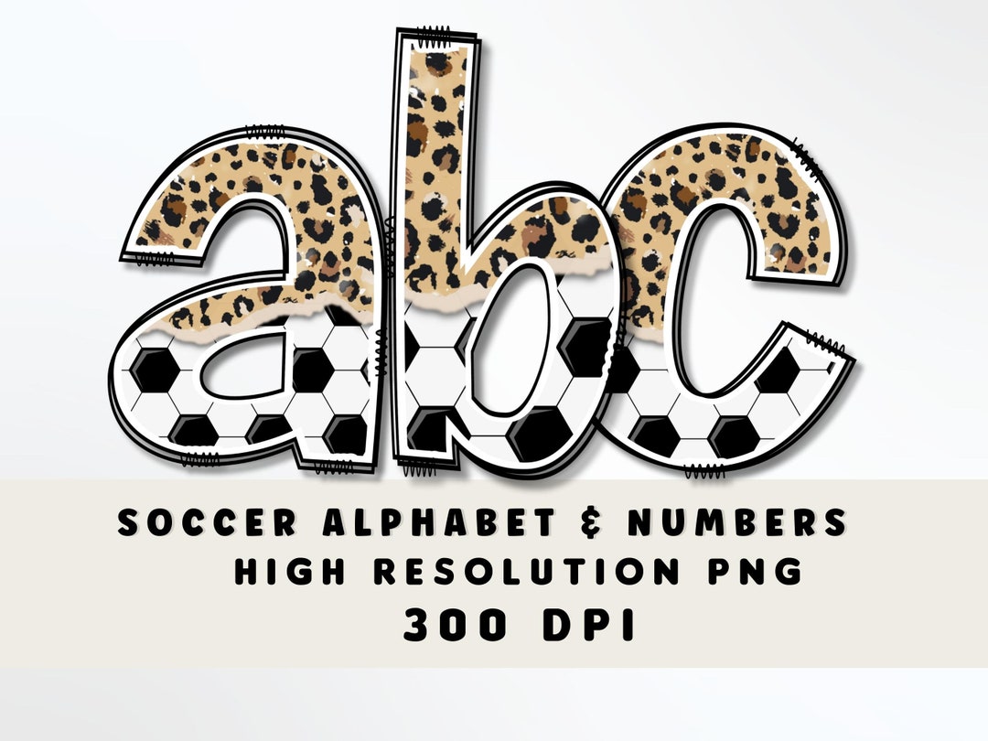 Soccer Leopard Doodle Alphabet PNG: Sublimation Letters (digital ...