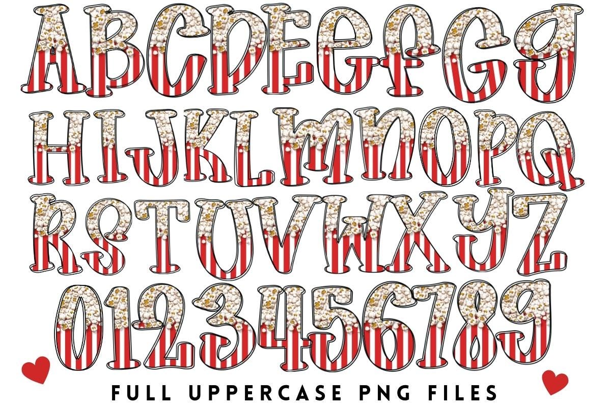 Popcorn Letters PNG: Movie Night Alphabet Set (digital Download) - Etsy
