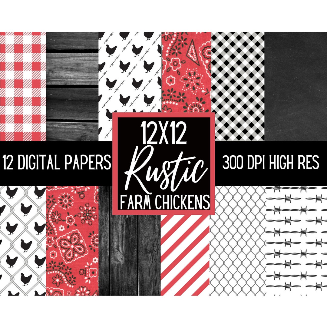 Farmhouse & Chickens Digital Paper - High Resolution - 12x12 ...