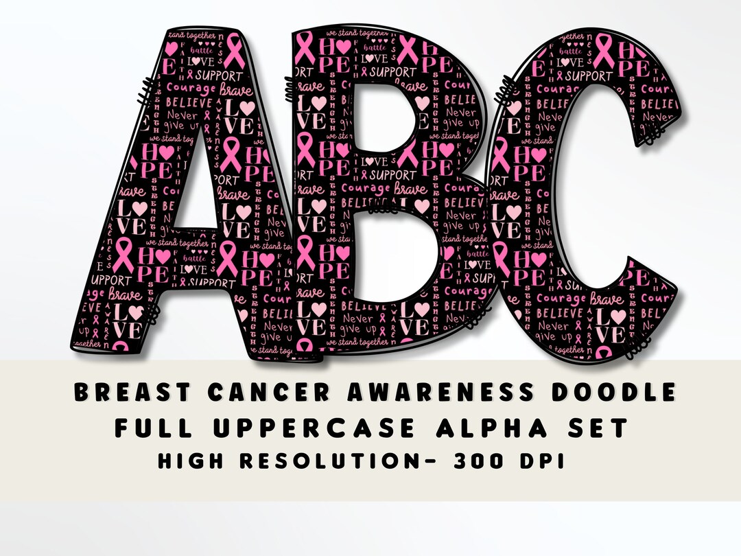 Breast Cancer Awareness Doodle Letters Set PNG, Cancer Alphabet PNG ...