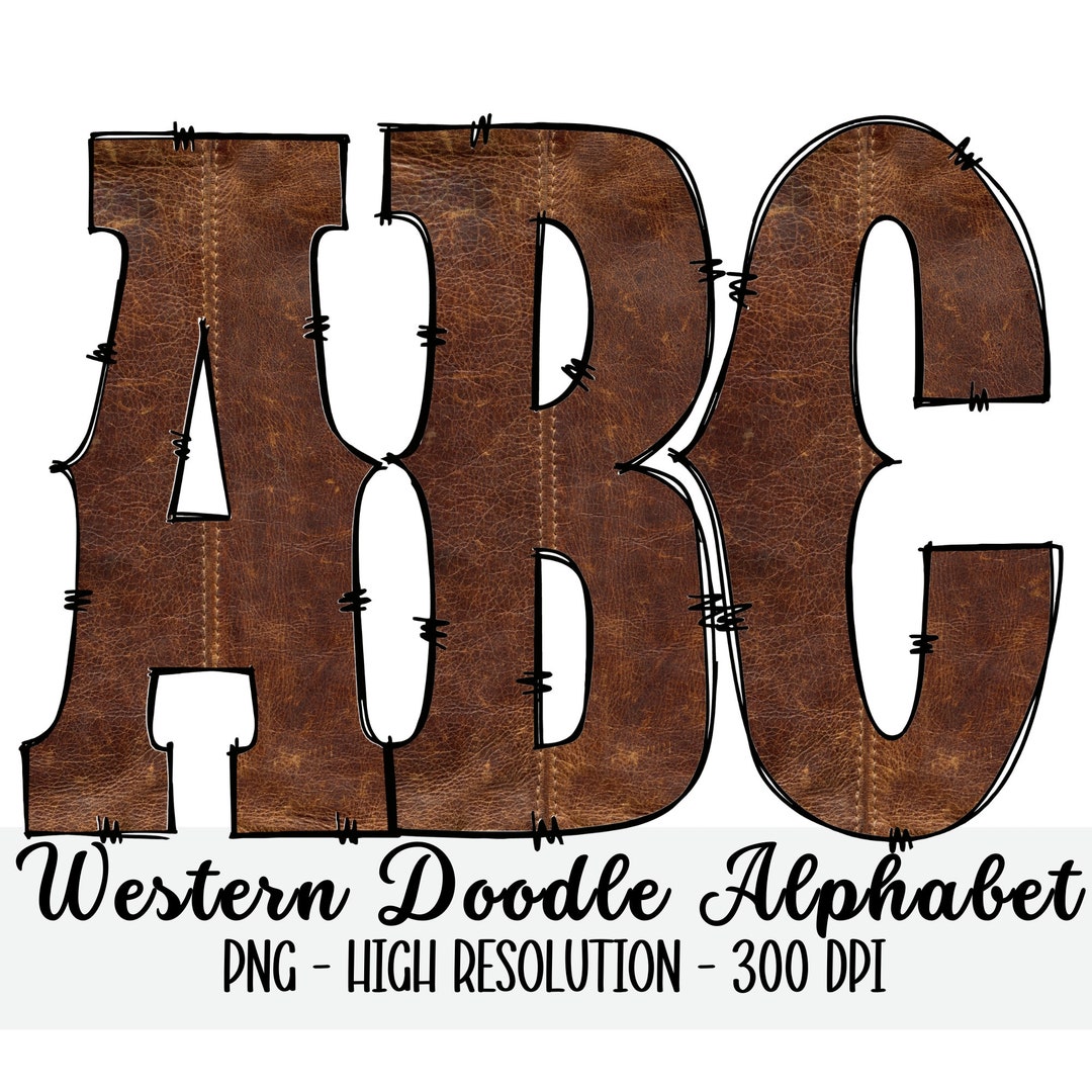 Leather WESTERN DOODLE Alphabet & Numbers Set PNG - Scrapbooking ...