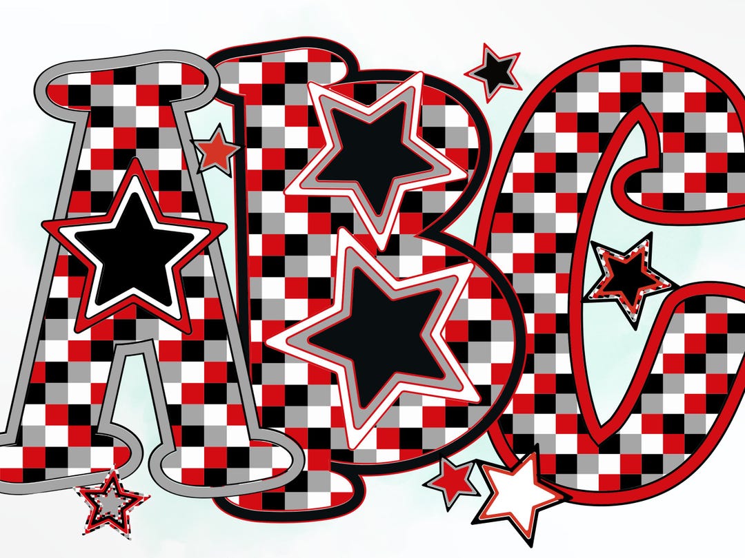 Checkerboard Alphabet & Numbers PNG Set: Red, White, Black (digital ...