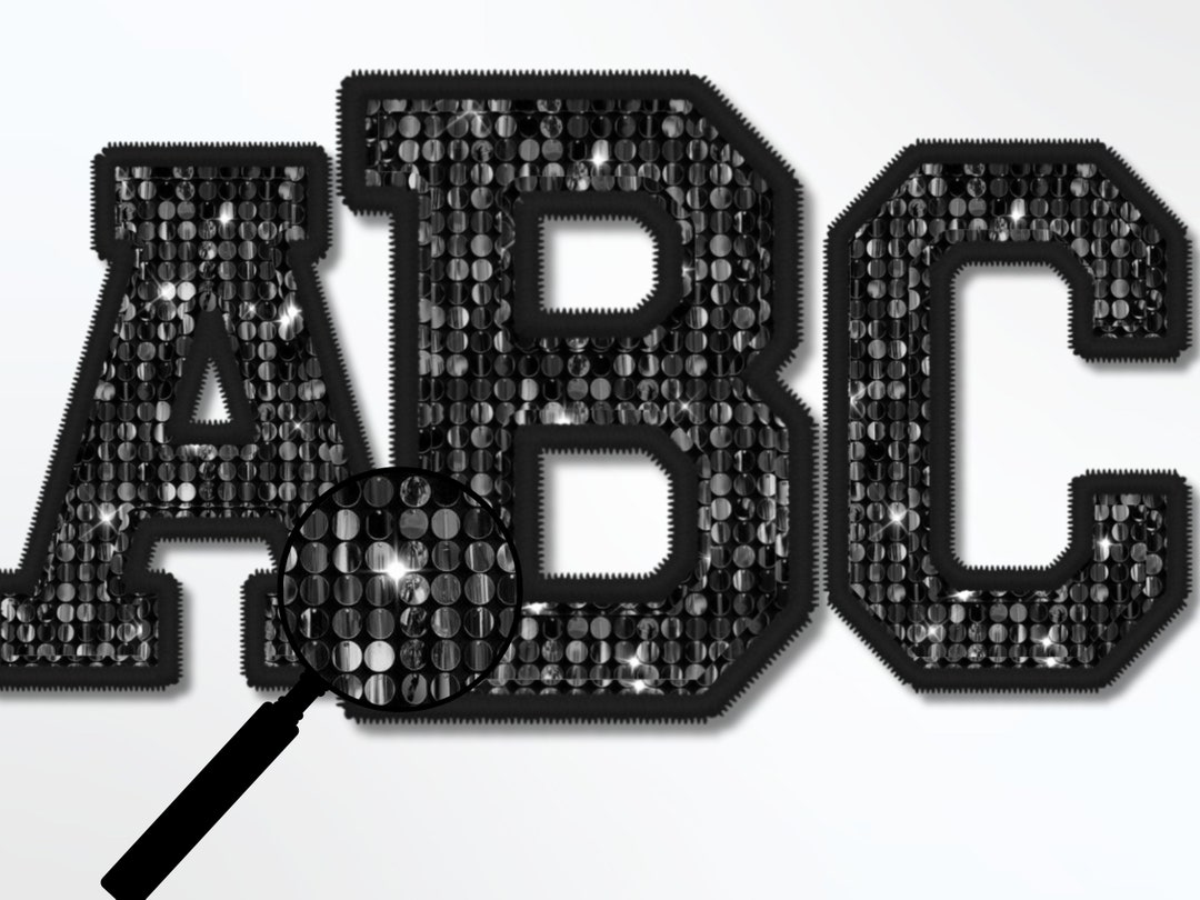 Black Sequin Faux Embroidery Letters & Numbers PNG Set (digital ...