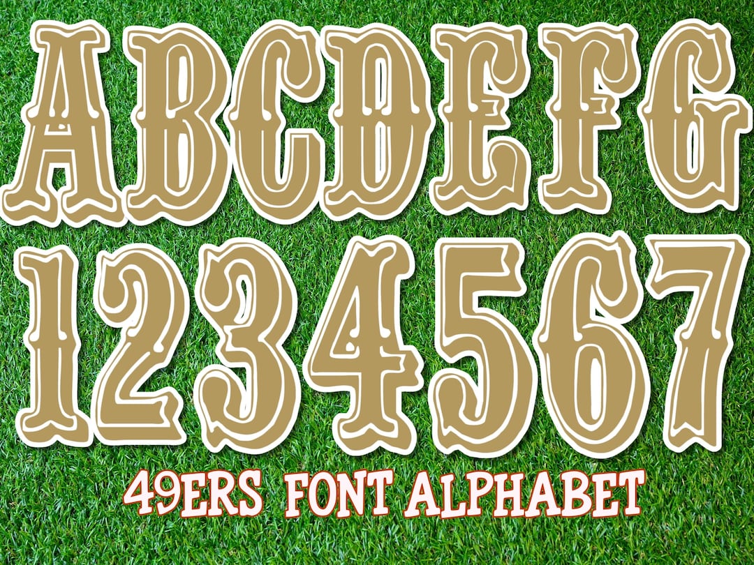 Gold 49ers Alphabet & Numbers, PNG Letters, Quentin Caps Font Alphabet, Sports Font Football ...