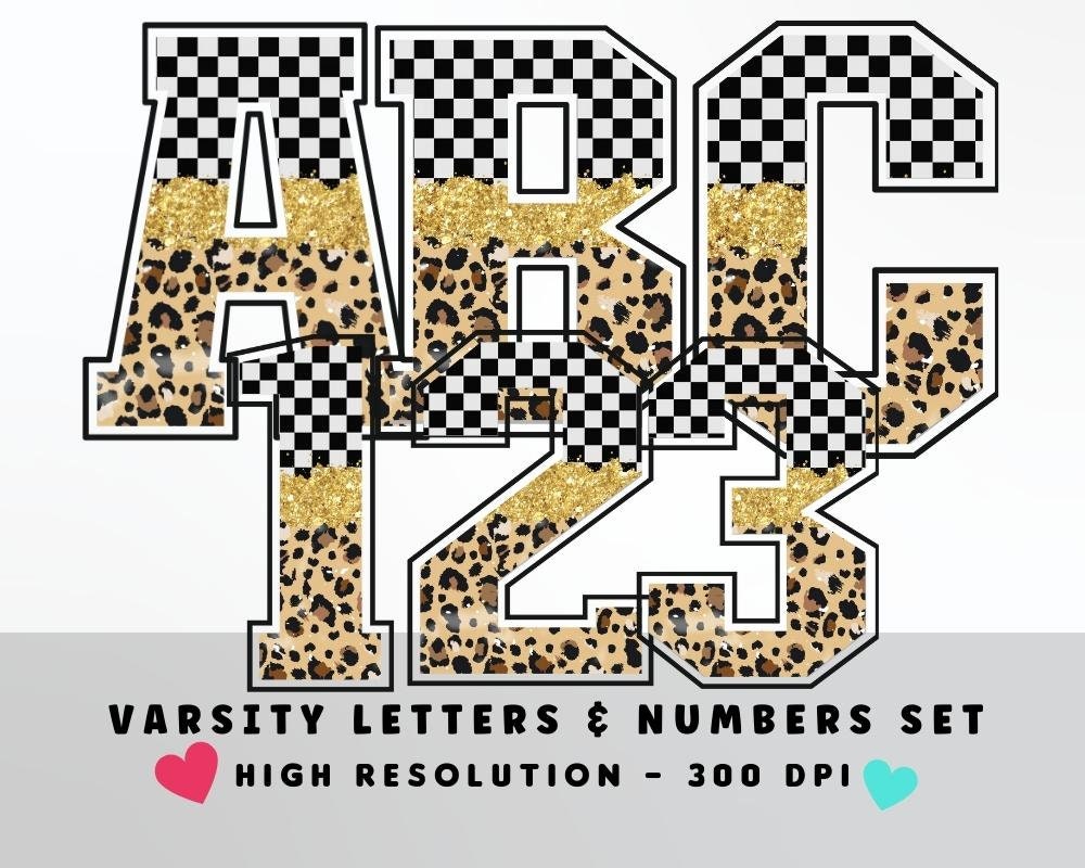 Black Checkers Leopard Print Varsity Alphabet & Numbers Set - Etsy