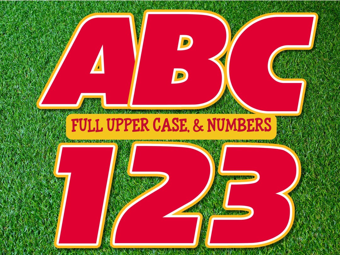 Kansas City Football Font: Red and Yellow Alphabet & Numbers PNG ...