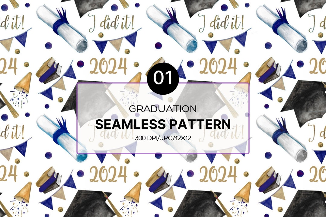 Blue, Black & Gold Graduation Seamless Pattern Digital Paper-graduation ...