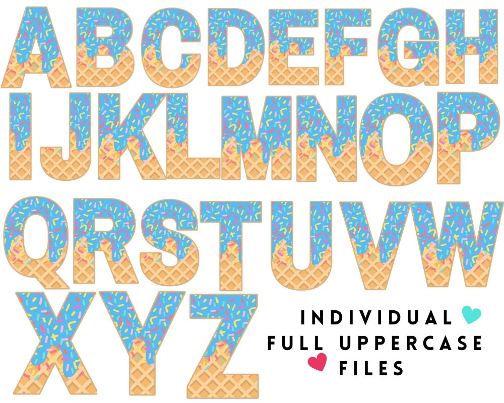 Waffle Cone Alphabet & Numbers PNG Set: Ice Cream Sprinkles (digital ...