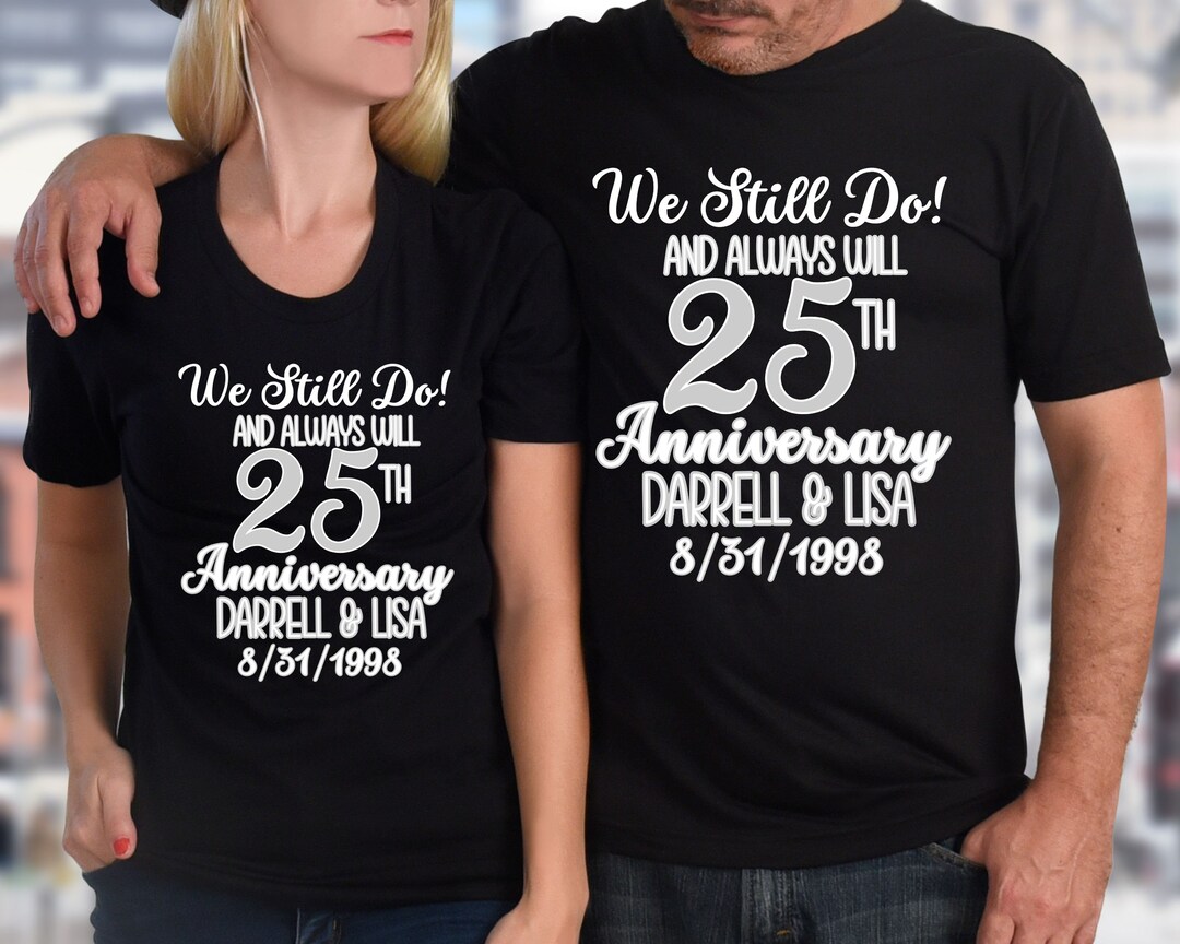 Custom 25th Anniversary T-shirt Vneck Crewneck Wedding Anniversary Personalized DTG Printing ...