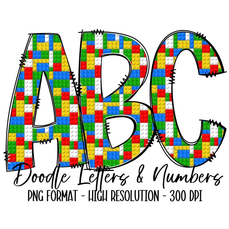 Building Blocks Doodle Alphabet & Numbers Set PNG - Etsy