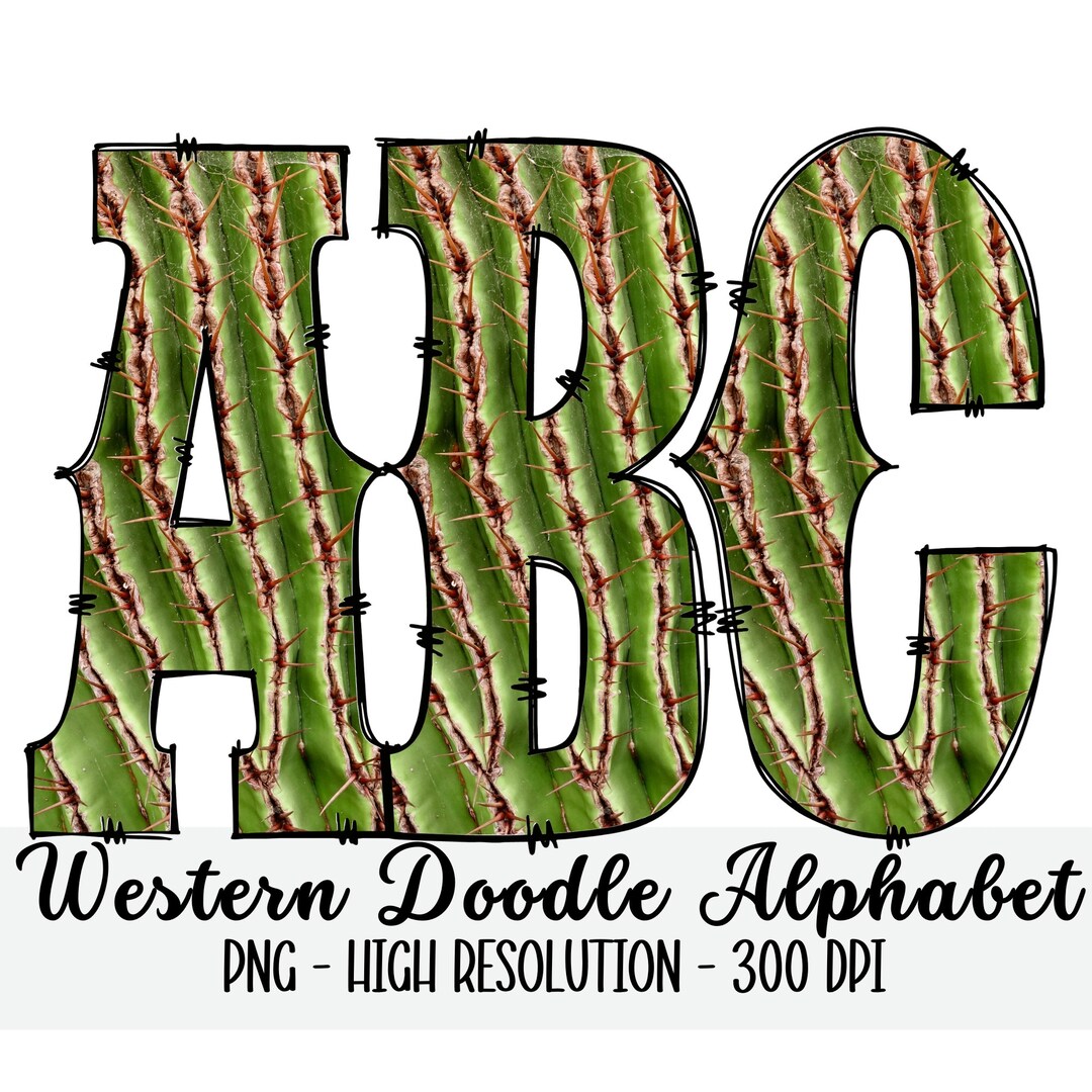 Cactus WESTERN DOODLE Alphabet & Numbers Set PNG Scrapbooking, Crafting ...