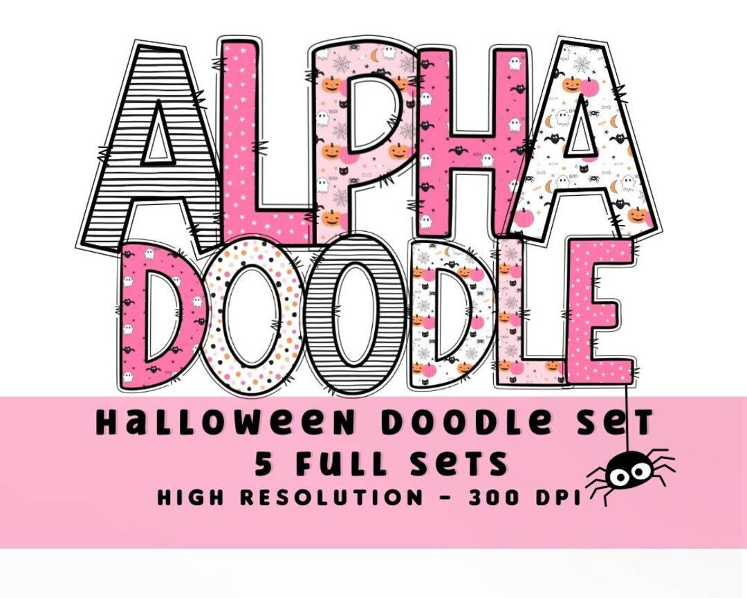 Pink Halloween Doodle Letters BUNDLE PNG, Halloween Alphabet PNG ...